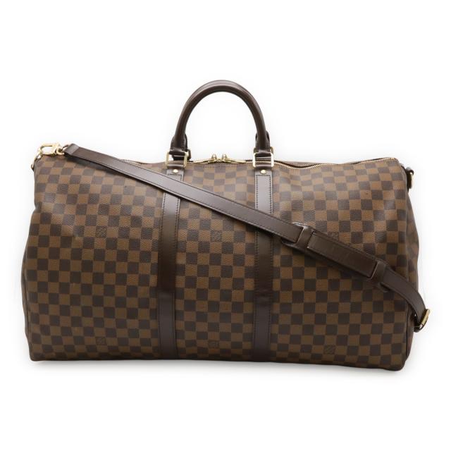 LOUIS VUITTON ルイ ヴィトン ダミエ キーポル バンドリエール55 ボストンバッグ 2WAY ショルダーバッグ エベヌ ブラウン 茶 N41414