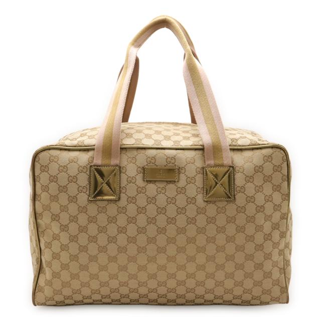 GUCCI グッチ GGキャンバス シェリーライン ボストンバッグ ショルダーバッグ 旅行カバ メタリックレザー ベージュ ピンク ゴールド 153240