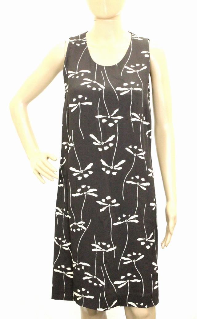 CHANEL シャネル レディース  ワンピース ノースリーブ トンボ柄 98P シルク100% #36 ダークブラウン 茶 アイボリー P10407V06399