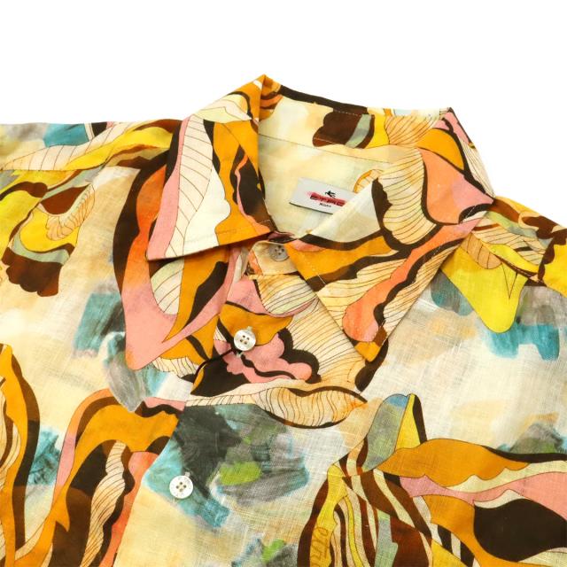 ETRO エトロ Yシャツ ワイシャツ 長袖シャツ 花柄 フラワー リネン100% 麻100% イエロー オレンジ マルチカラー #38 アウトレット品 ETRO エトロ Yシャツ ワイシャツ 長袖シャツ 花柄 フラワー リネン100