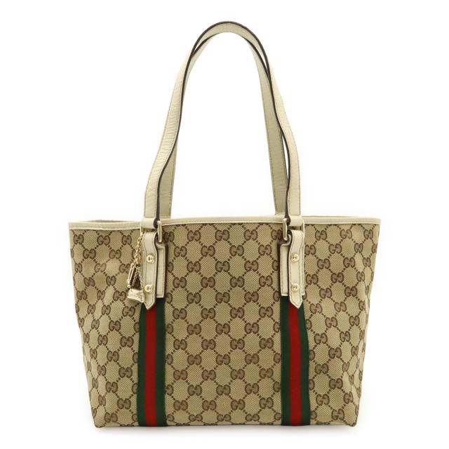 GUCCI グッチ GGキャンバス シェリーライン トートバッグ ショルダーバッグ 肩掛け レザー ベージュ アイボリー チャーム付き 137396