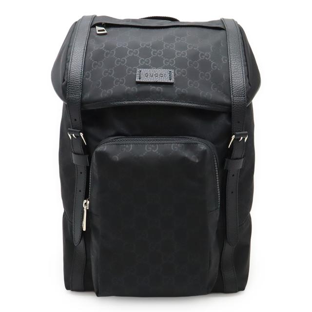 GUCCI グッチ GGナイロン バックパック リュックサック デイパック ナイロン レザー 黒 ブラック シルバー金具 387071