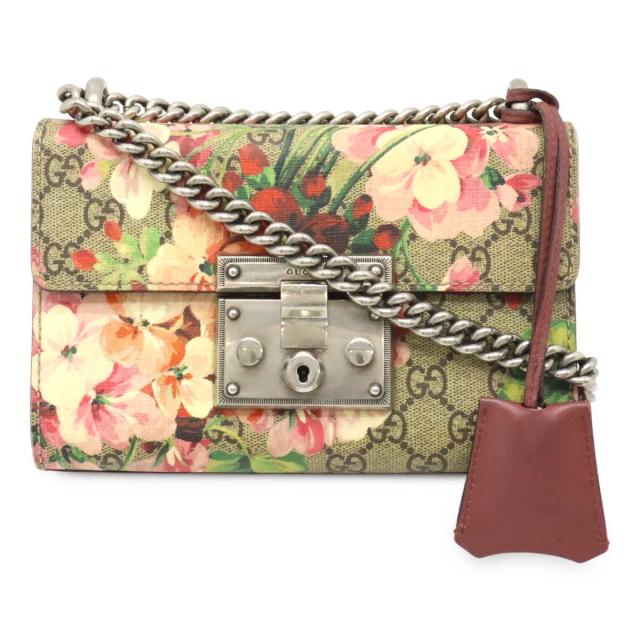 GUCCI グッチ GGブルームス パドロック スモール ショルダーバッグ チェーンショルダー フラワー 花 PVC ベージュ ピンク系マルチカラー 409487