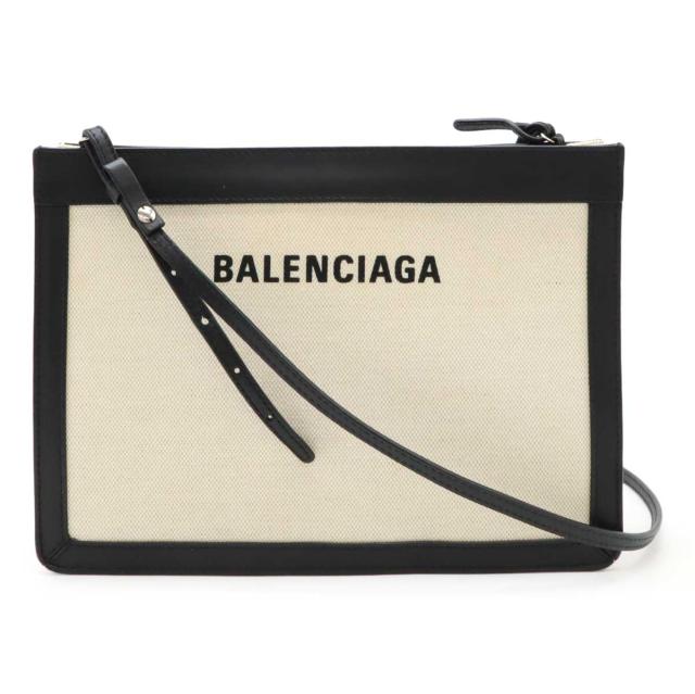 BALENCIAGA バレンシアガ ネイビーポシェット ロゴ ショルダーバッグ 2WAY クラッチバッグ キャンバス レザー ナチュラル ブラック 339937