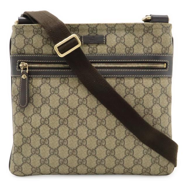 GUCCI グッチ GGスプリーム GGプラス ショルダーバッグ 斜め掛け マチなし カーキベージュ ダークブラウン 茶 ゴールド金具 295257