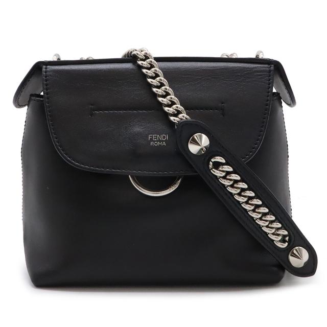FENDI フェンディ バック トゥ スクール リュックサック バックパック チェーンショルダーバッグ 2WAY レザー ブラック 黒 シルバー金具 8BZ041
