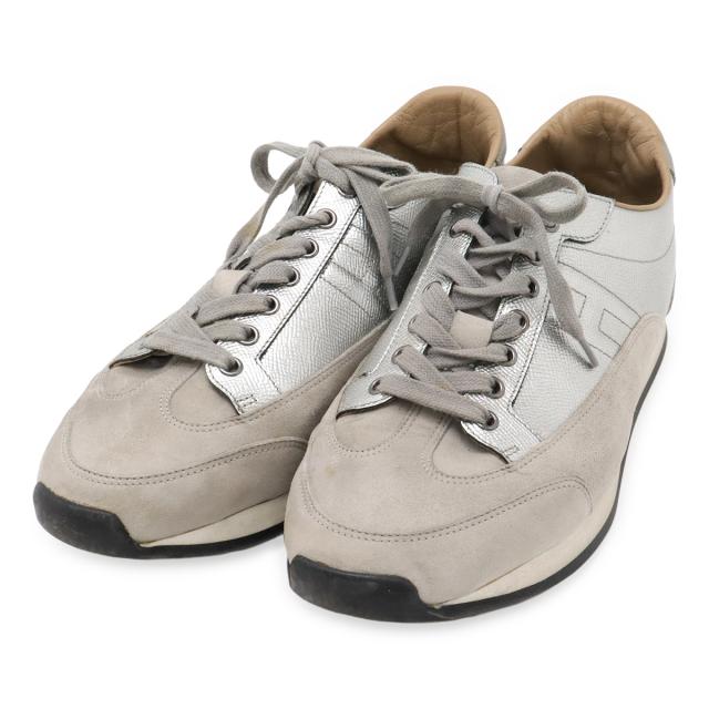 HERMES エルメス クイック スニーカー シューズ 靴 ローカット Hロゴ スエード レザー グレー シルバー #43 日本サイズ約28cm