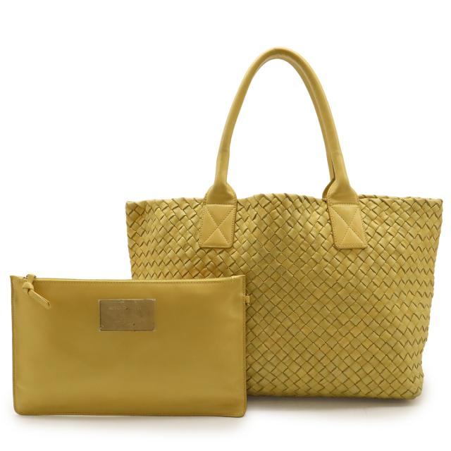 BOTTEGA VENETA ボッテガ ヴェネタ イントレチャート カバPM トートバッグ ショルダーバッグ レザー イエローゴールド系 ポーチ付 限定250個 141498