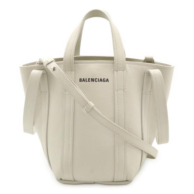 BALENCIAGA バレンシアガ EVERYDAY エブリデイXS ノースサウス トートバッグ 2WAY ショルダーバッグ レザー オフホワイト シルバー金具 672793