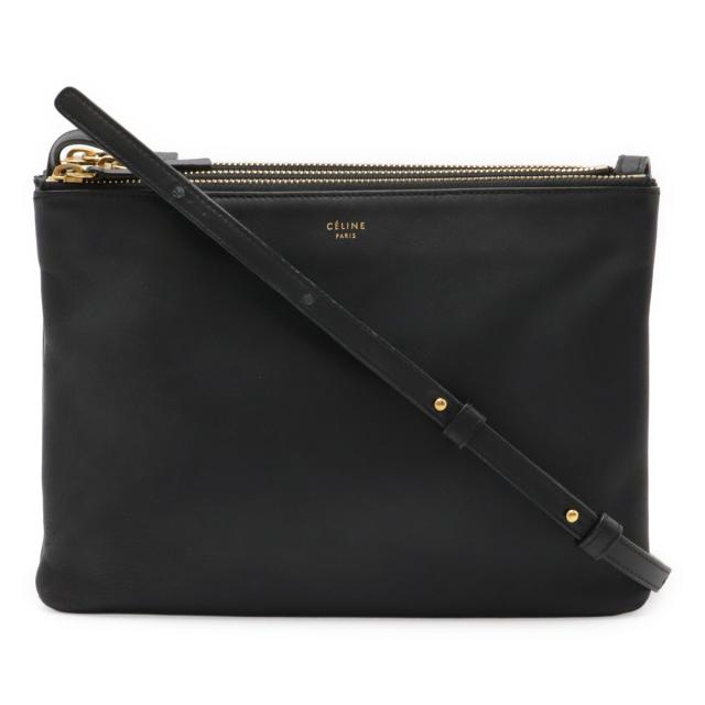 CELINE セリーヌ トリオ ラージ ショルダーバッグ ポシェット 斜め掛け ポーチ レザー ブラック 黒 シルバー金具 171453
