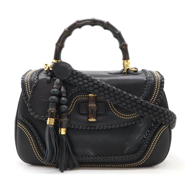 GUCCI グッチ ニューバンブー ハンドバッグ 2WAY ショルダーバッグ スタッズ フリンジ タッセル レザー ブラック 黒 ゴールド金具 263959