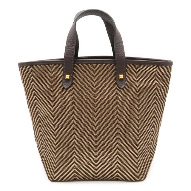 HERMES エルメス カバ チェンナイPM トートバッグ ハンドバッグ レザー 編み込み ダークブラウン ゴールド ゴールド金具 □M刻印