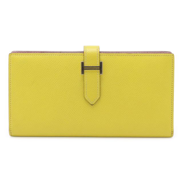 HERMES エルメス ベアンスフレヴェルソ 2つ折長財布 二つ折り財布 バイカラー ヴォーエプソン ライム モーヴシルベストル シルバー金具 D刻印