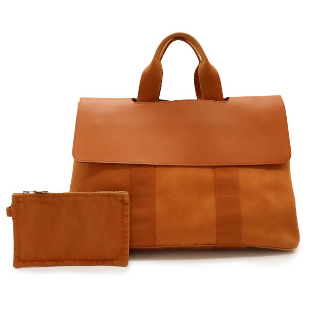 HERMES エルメス ヴァルパライソMM バルパライソ ハンドバッグ トートバッグ トワルシェブロン キャンバス レザー オレンジ ポーチ付き