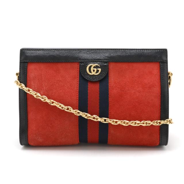 GUCCI グッチ オフィディア チェーンショルダー ショルダーバッグ セミショルダー スエード レザー レッド 赤 ブラック 黒 ゴールド金具 503877