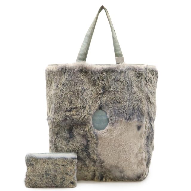 CHANEL シャネル ラパン ラビットファー ココマーク トートバッグ ファートート スエード グレー ベージュ ポーチ付き