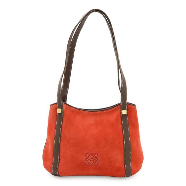 LOEWE ロエベ アナグラム ハンドバッグ ミニバッグ ショルダーバッグ スエード レザー ポピーレッド系 赤系 モカブラウン ゴールド金具