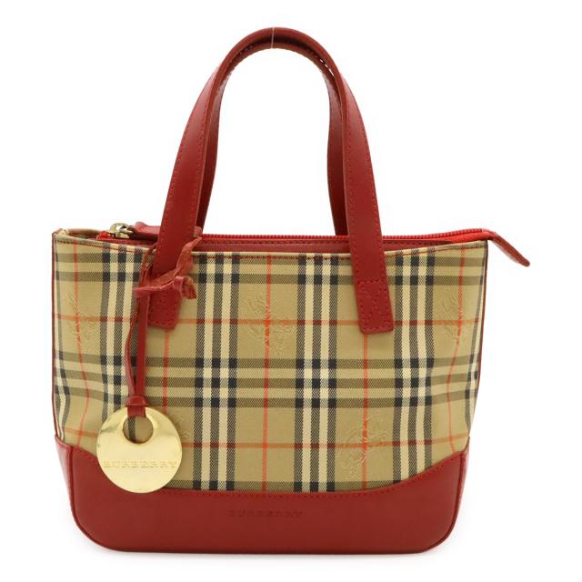 BURBERRY バーバリー ノバチェック チェック柄 ハンドバッグ トートバッグ ミニバッグ キャンバス レザー ベージュ レッド 赤