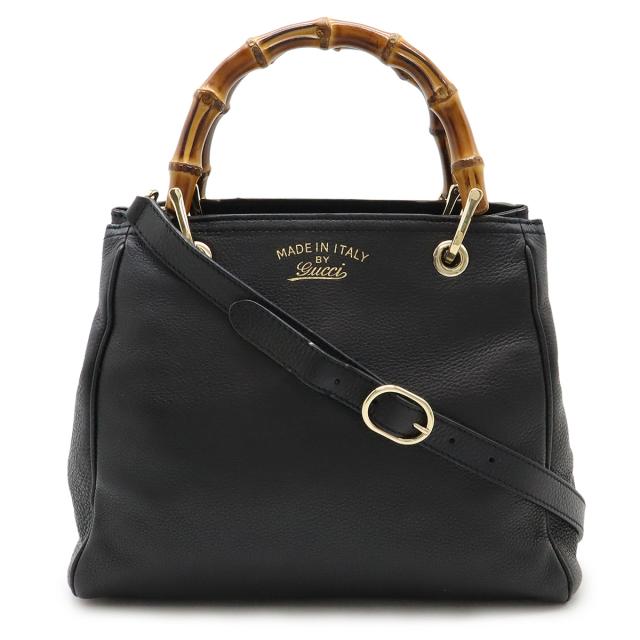 GUCCI グッチ バンブー スモールショッパー ハンドバッグ トートバッグ 2WAY ショルダーバッグ レザー ブラック 黒 ゴールド金具 336032