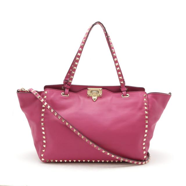 VALENTINO GARAVANI ヴァレンティノ ガラヴァーニ ヴァレンチノ バレンティノ ロックスタッズ トートバッグ 2WAYショルダー フューシャ ピンク
