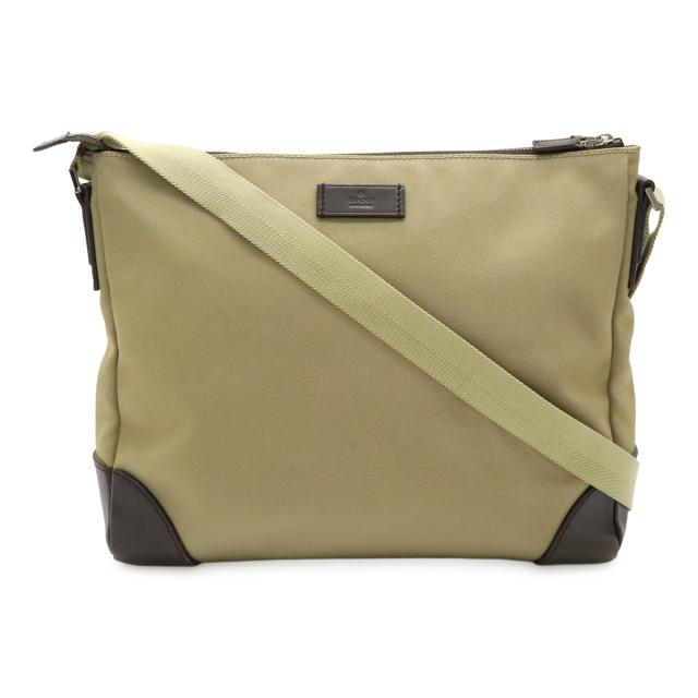 GUCCI グッチ ショルダーバッグ メッセンジャーバッグ 斜め掛け ナイロンキャンバス レザー カーキベージュ ダークブラウン 茶 シルバー金具 110054