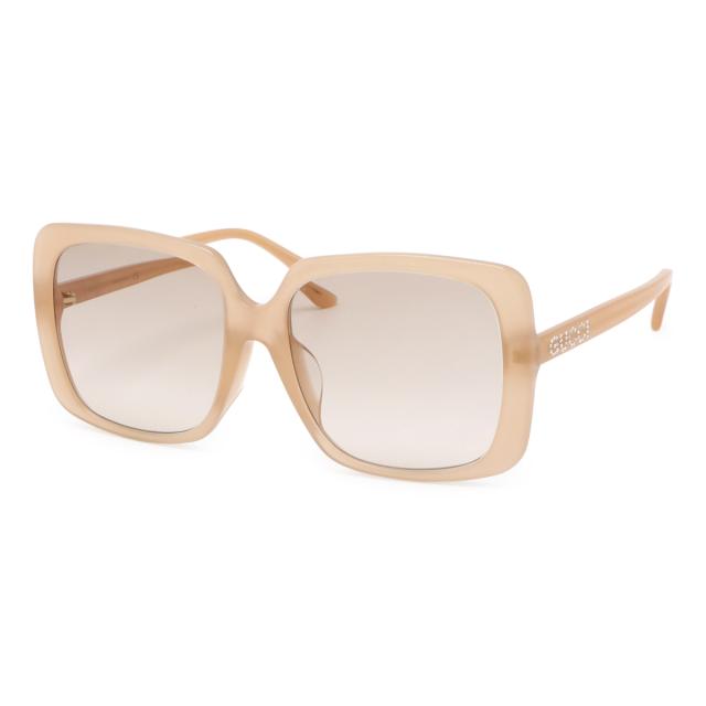 GUCCI グッチ ロゴ サングラス アイウェア スクエアシェイプ ラインストーン ライトブラウングラデーション 度入り ピンクベージュ系 GG0728SA