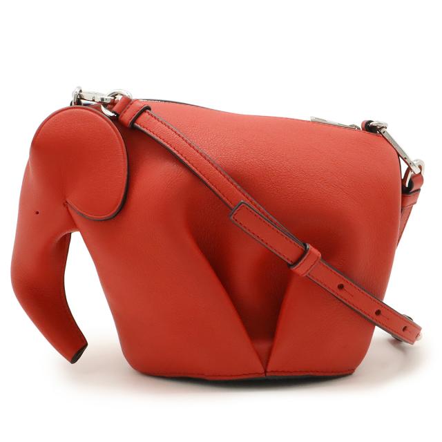 LOEWE ロエベ エレファントバッグ ミニ アニマルシリーズ ゾウ 象 ショルダーバッグ 2WAY クラッチバッグ ポーチ レザー レッド 赤 シルバー金具