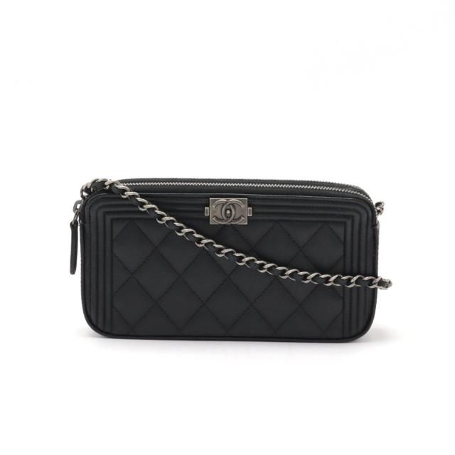 CHANEL シャネル ボーイシャネル マトラッセ ココマーク チェーンウォレット ショルダーバッグ 2WAY クラッチ キャビアスキン ブラック 黒 A84069
