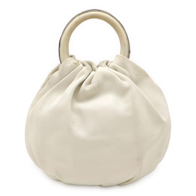 LOEWE ロエベ アナグラム バウンスバッグ ハンドバッグ レザー アイボリー シルバー金具 ショルダーストラップ欠品 332.87.L40