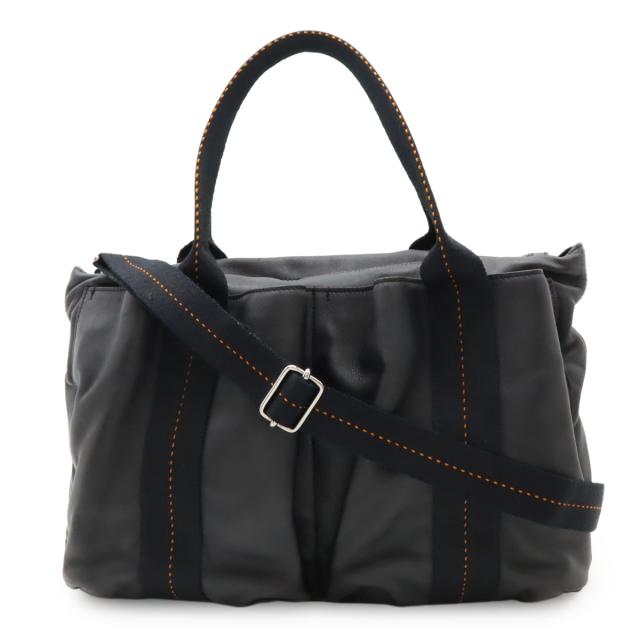 HERMES エルメス キャラバン ホリゾンタルMM トートバッグ 2WAY ショルダーバッグ 斜め掛け ヴォーデルマ レザー ブラック 黒 オレンジ