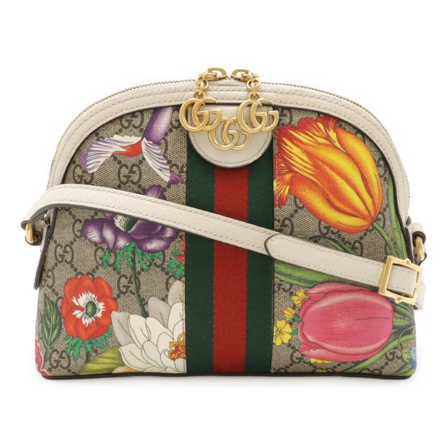 GUCCI グッチ オフィディア GGフローラ GGスプリーム シェリーライン フラワー 花柄 ショルダーバッグ ポシェット PVC ベージュ アイボリー 499621