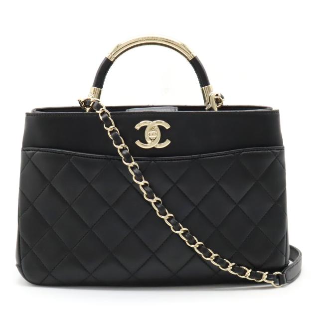 CHANEL シャネル マトラッセ ココマーク ハンドバッグ 2WAY チェーンショルダー ショルダーバッグ レザー ブラック 黒 ゴールド金具