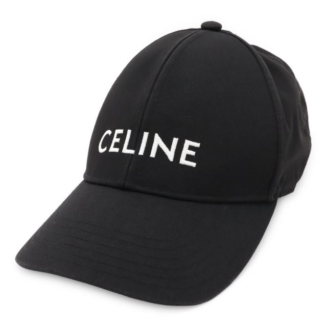CELINE セリーヌ ベースボールキャップ 帽子 ロゴ刺繍 ポリエステル65% コットン35% ブラック 黒 Mサイズ ゴールド金具 2AUA1242N