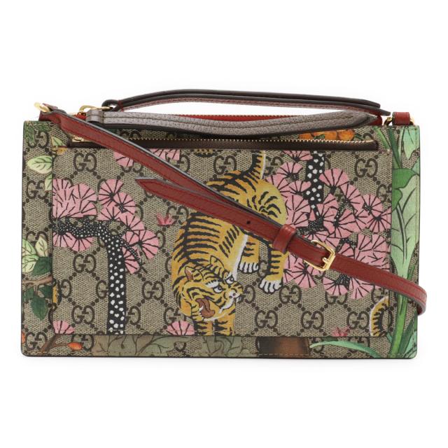 GUCCI グッチ ベンガル GGスプリーム ティアン タイガー 虎 トラ 鳥 ショルダーバッグ 斜め掛け PVC レザー ベージュ レッド マルチカラー 454111