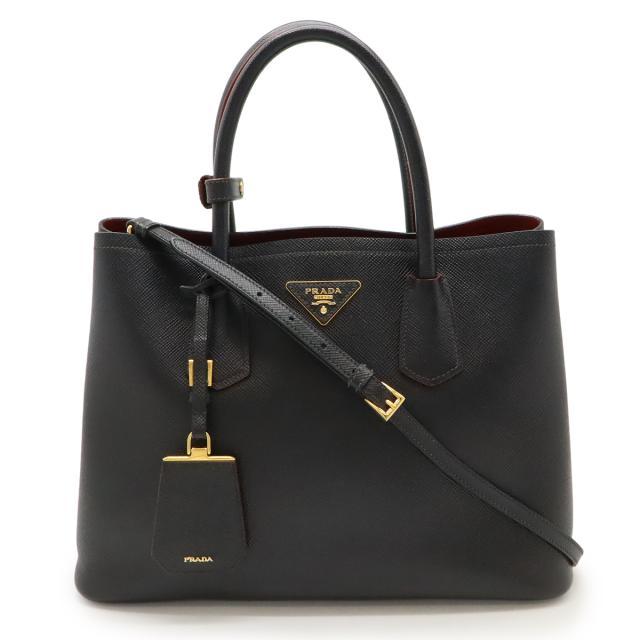 PRADA プラダ ダブル ドゥーブレ ミディアムバッグ ハンドバッグ 2WAY ショルダーバッグ サフィアーノ レザー NERO ブラック ゴールド金具 BN2775