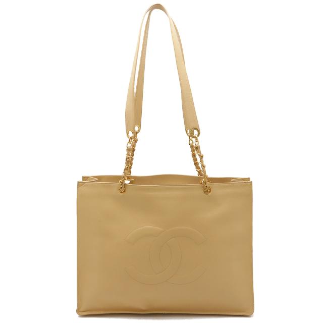 CHANEL シャネル ココマーク チェーンショルダー ショルダーバッグ トートバッグ キャビアスキン レザー ベージュ ゴールド金具