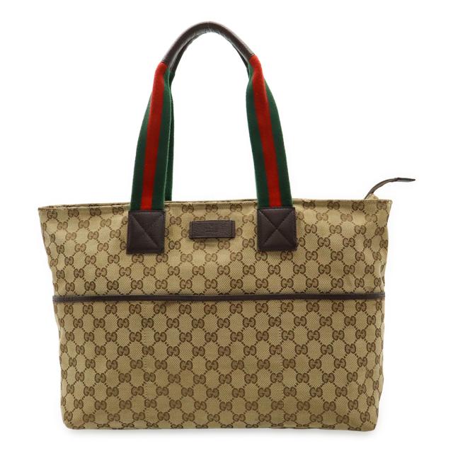 GUCCI グッチ GGキャンバス レザー マザーズバッグ トートバッグ ラージトート ショルダーバッグ カーキベージュ レッド 赤 155524