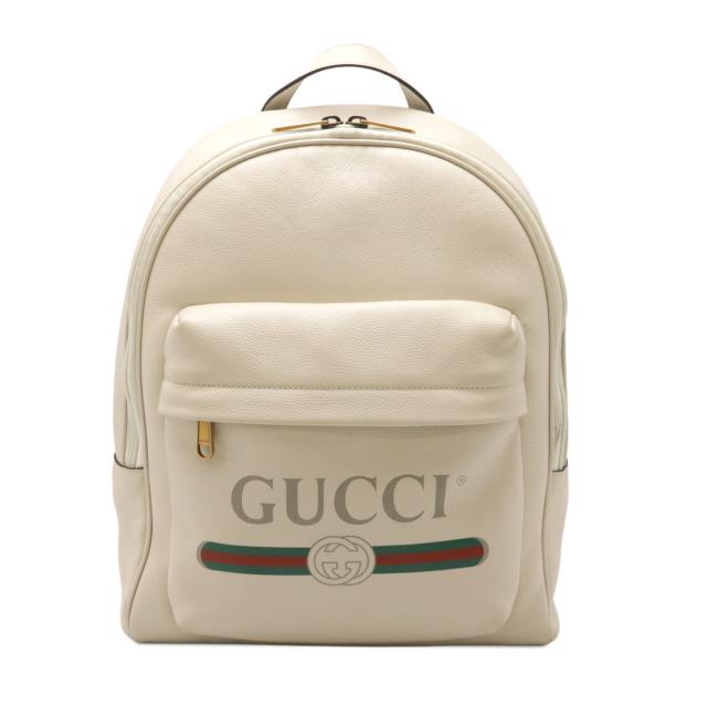 GUCCI グッチ グッチプリント ロゴ バックパック リュックサック デイパック レザー アイボリー 547834