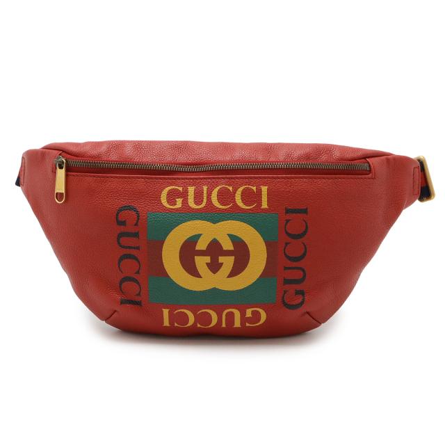 GUCCI グッチ グッチプリント ベルトバッグ ボディバッグ ウエストポーチ ウエストバッグ レザー レッド 赤 イエロー グリーン 530412
