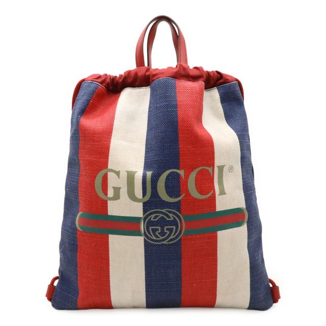 GUCCI グッチ グッチプリント トリコロール ドローストリング バックパック リュックサック 巾着 キャンバス レザー レッド 赤 ブルー 青 473872