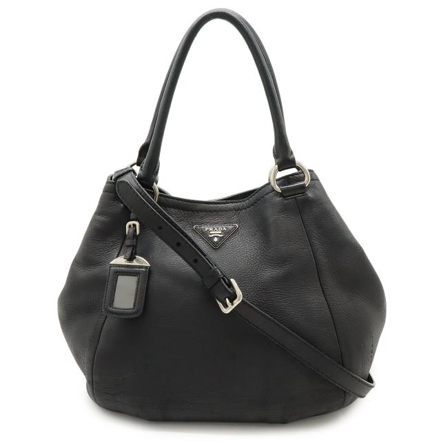 PRADA プラダ トライアングルロゴ トートバッグ 2WAY ショルダーバッグ レザー NERO 黒 ブラック シルバー金具 海外ブティック購入品 B2343R