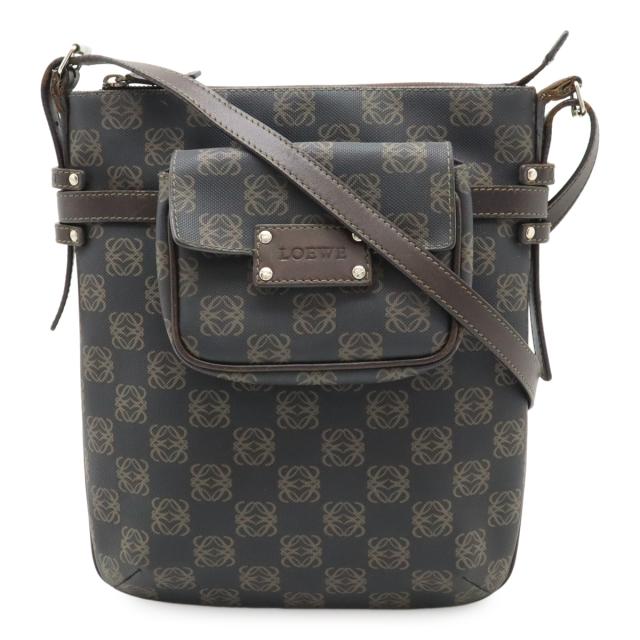 LOEWE ロエベ アナグラム ショルダーバッグ ショルダー 斜め掛け PVC レザー ダークブラウン 茶 ポーチ付き