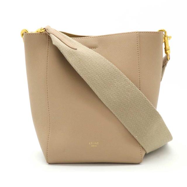 CELINE セリーヌ サングル バケットスモール ショルダーバッグ ワンショルダー セミショルダー 肩掛け レザー ベージュ ゴールド金具 189303