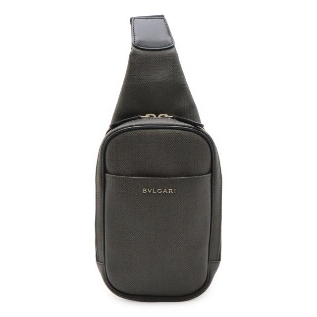 BVLGARI ブルガリ ウィークエンド ボディバッグ ショルダーバッグ 斜め掛け PVC レザー グレー ブラック 黒 シルバー金具 33883