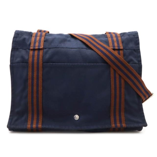 HERMES エルメス フールトゥ バサスMM ショルダーバッグ メッセンジャーバッグ 斜め掛け キャンバス ネイビー 紺 ブラウン シルバー金具