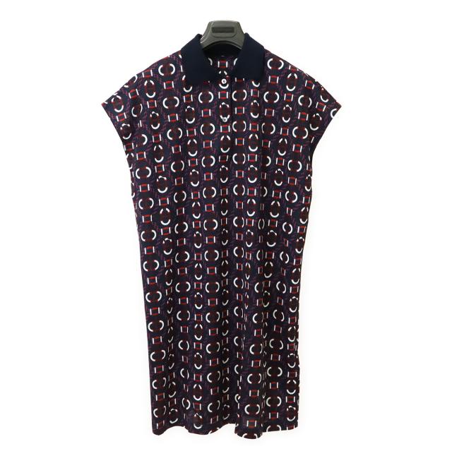 HERMES エルメス ポロドレス カヌー ワンピース 半袖 襟付き コットン100% 綿100% ダークネイビー 濃紺 レッド　ホワイト #34