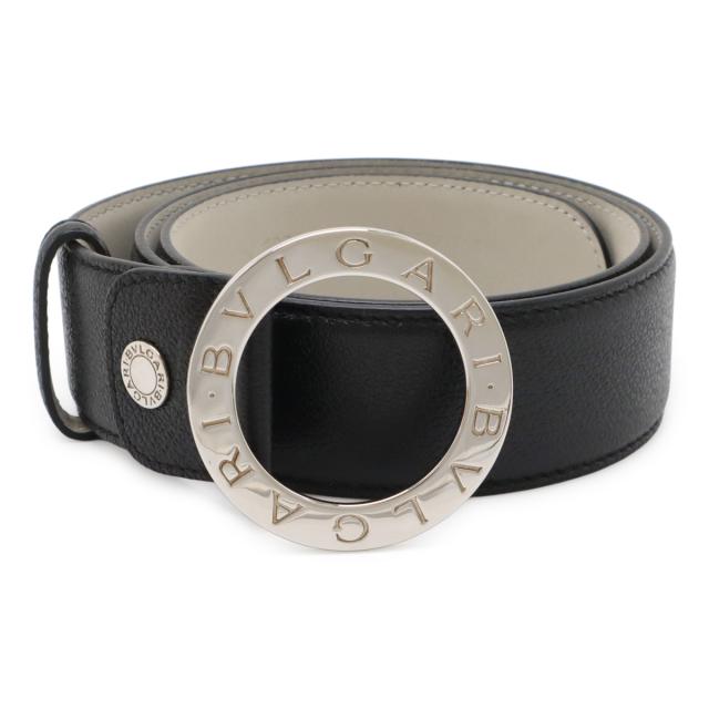 BVLGARI ブルガリ ブルガリブルガリ ベルト ラウンドロゴバックル レザー ブラック 黒 シルバー金具 表記42/105 実寸約81cm カット済