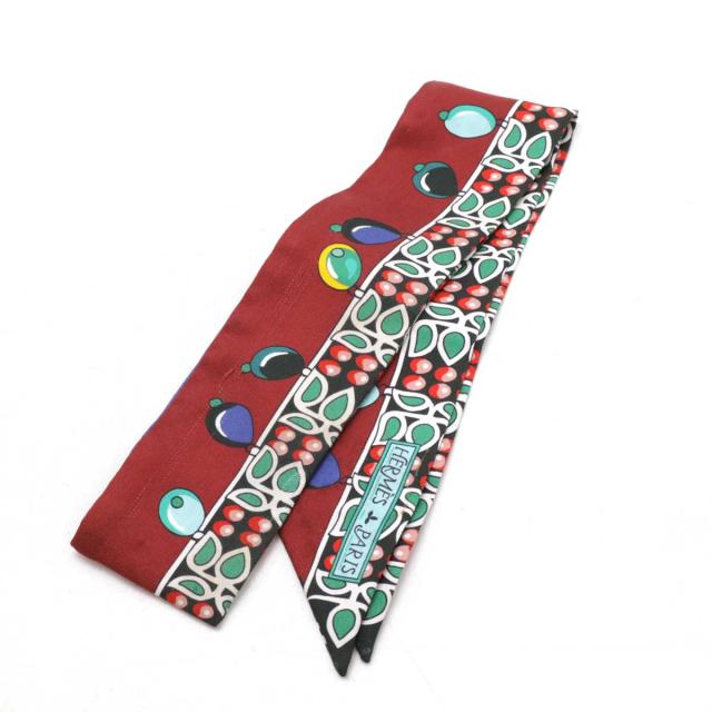 HERMES エルメス TWELL ツイリー ツイル トゥイリー スカーフ Parures des Maharajas マハラジャの装身具 シルク100% ボルドー マルチカラー