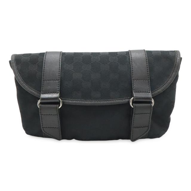 GUCCI グッチ GGキャンバス ボディバッグ ウエストバッグ ウエストポーチ レザー ブラック 黒 シルバー金具 145851