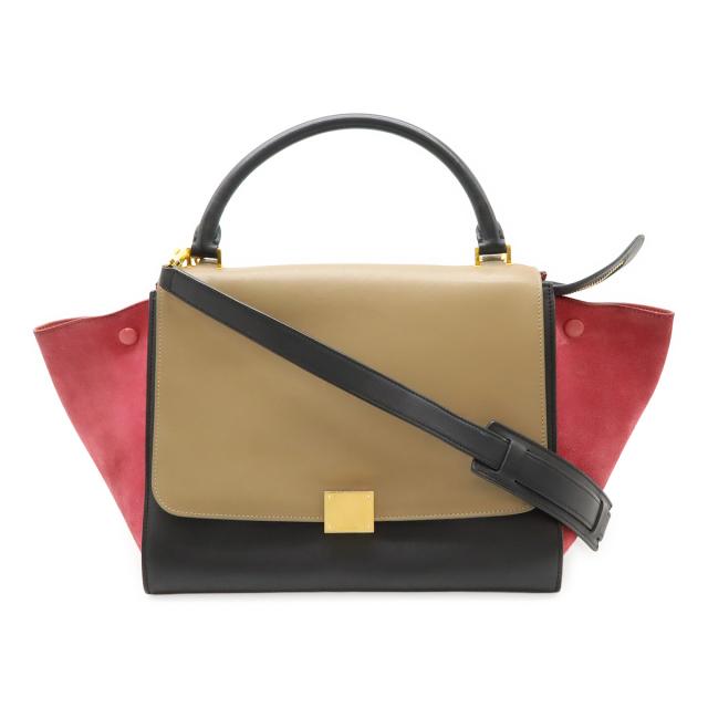 CELINE セリーヌ トラペーズ ハンドバッグ 2WAY ショルダーバッグ セミショルダー 肩掛け レザー スエード ベージュ ブラック 黒 ボルドー